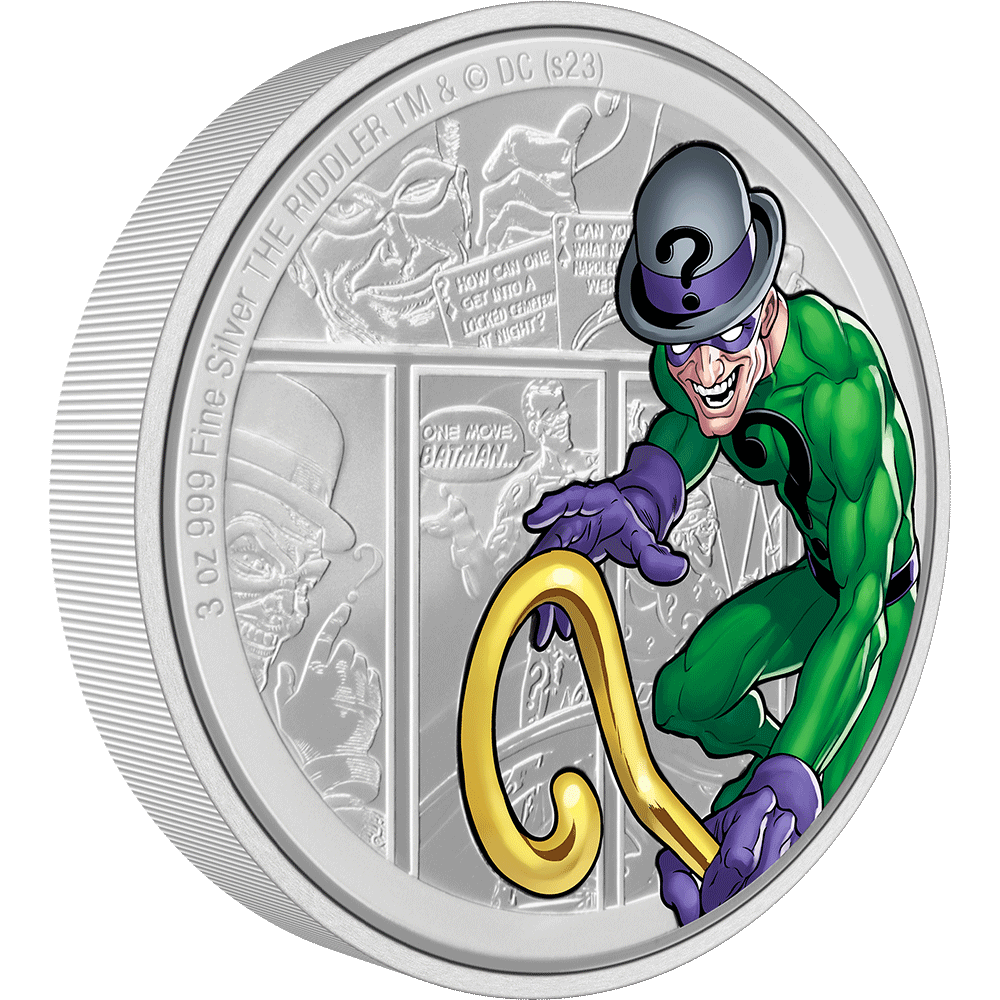DC Villains THE RIDDLER™ 3 Oz Silver Coin - Agoro By New Zealand Mint