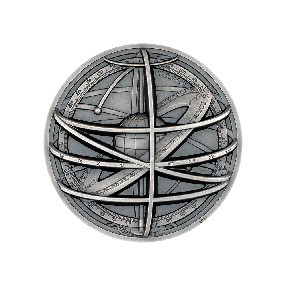 ARMILLARY SPHERE Historic Instruments 2 Oz Silver Coin $10 Cook Islands ...