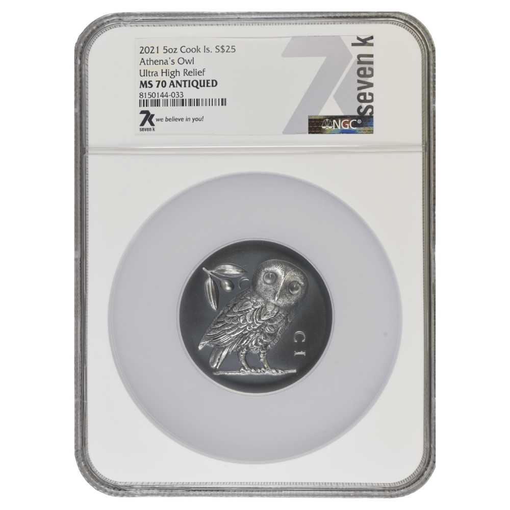 Athena's Owl Numismatic Icons 5 Oz Silver Coin 2021 - MS 70 ANTIQUED ...
