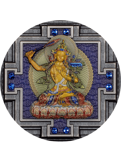 MANJUSHRI MANDALA Archeology Symbolism Coloured 3 Oz Silver Coin 2000 ...