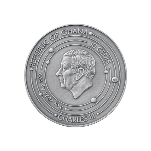 MERCURY Solar System 2 Oz Silver Coin 10 Cedis Ghana 2024 - Mint XXI