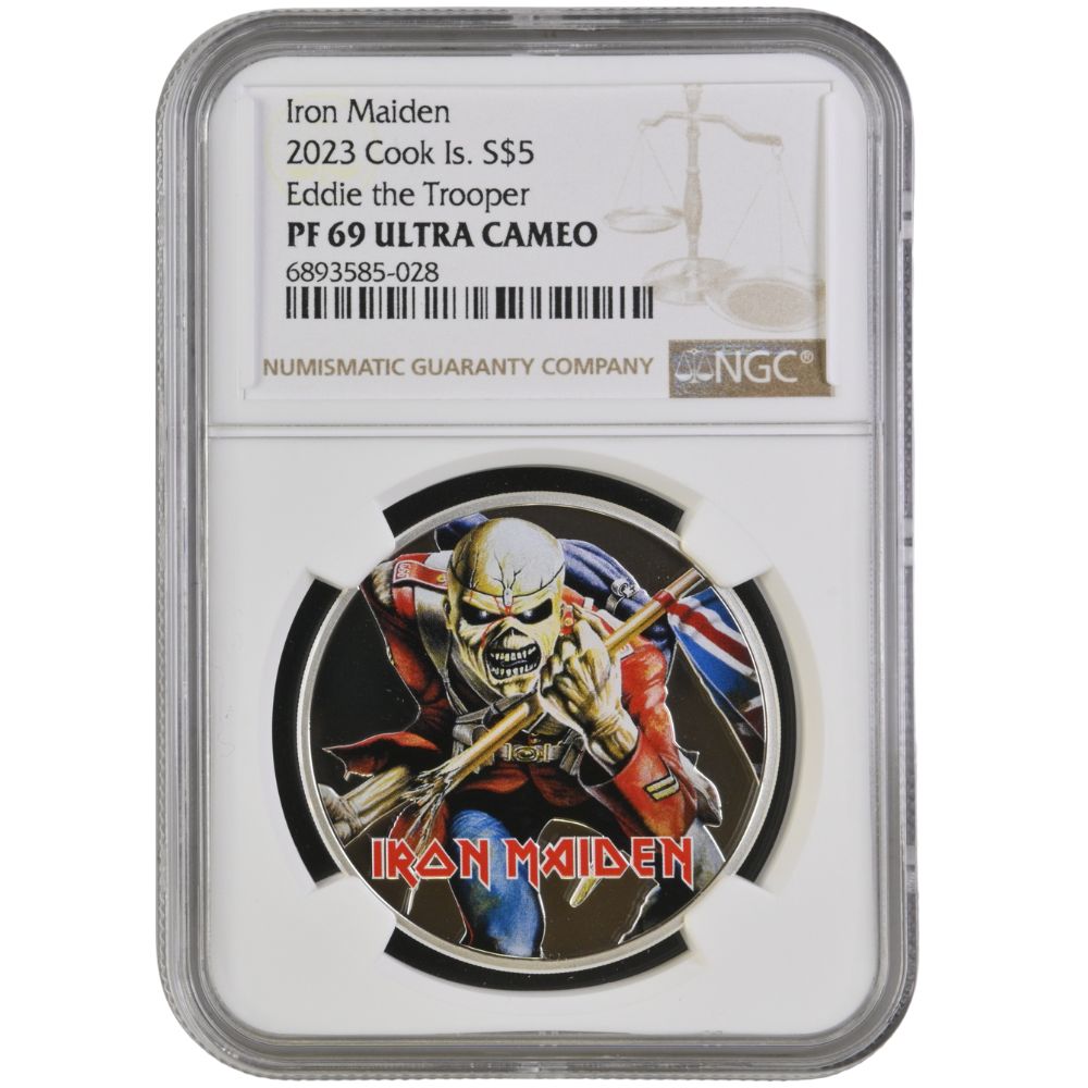 Iron Maiden-EDDIE THE TROOPER 1 Oz Silver Coin $5 Cook Islands 2023 ...