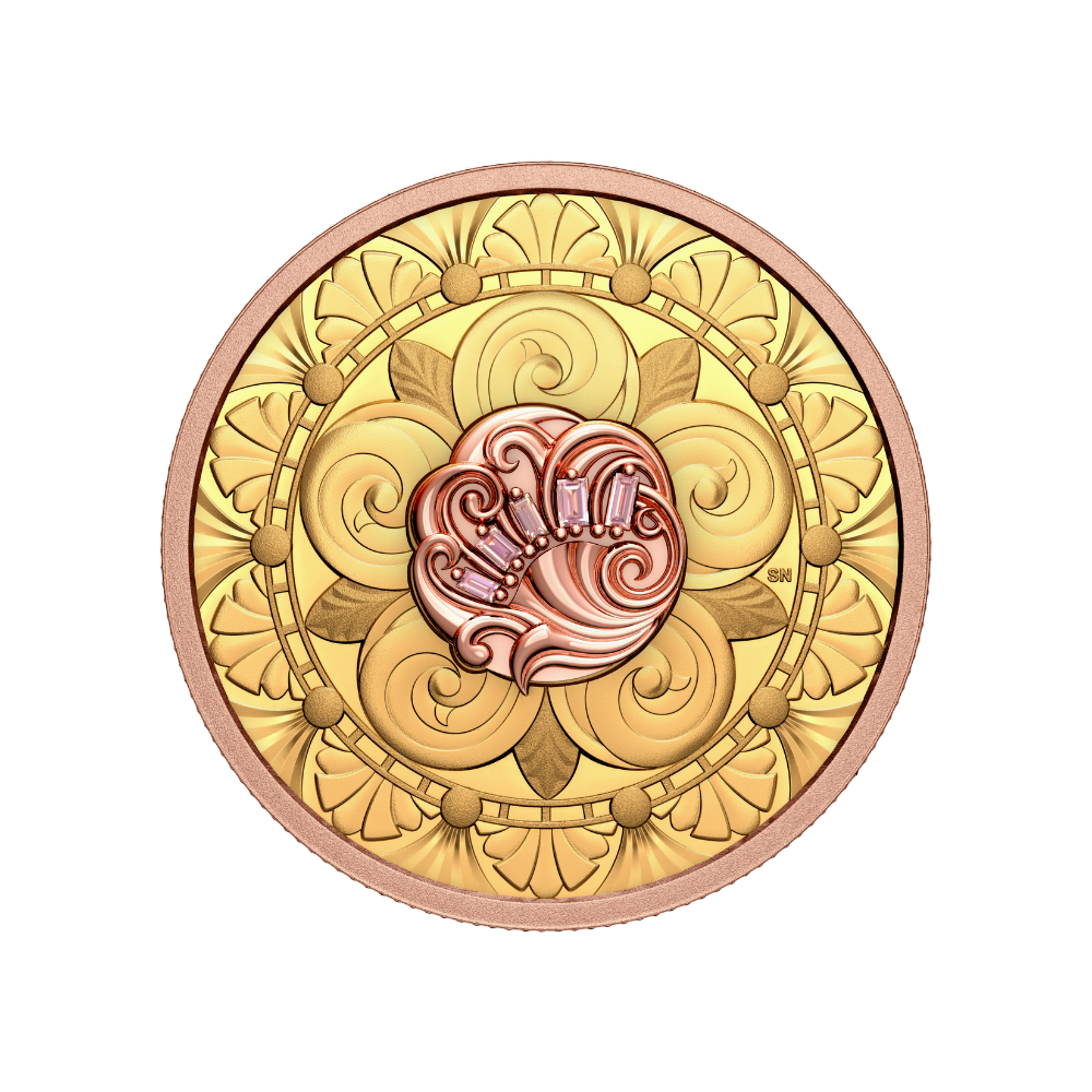 OPULENCE Treasure 1 Oz Pure Gold Pink Diamond Coin $200 Canada - Royal ...