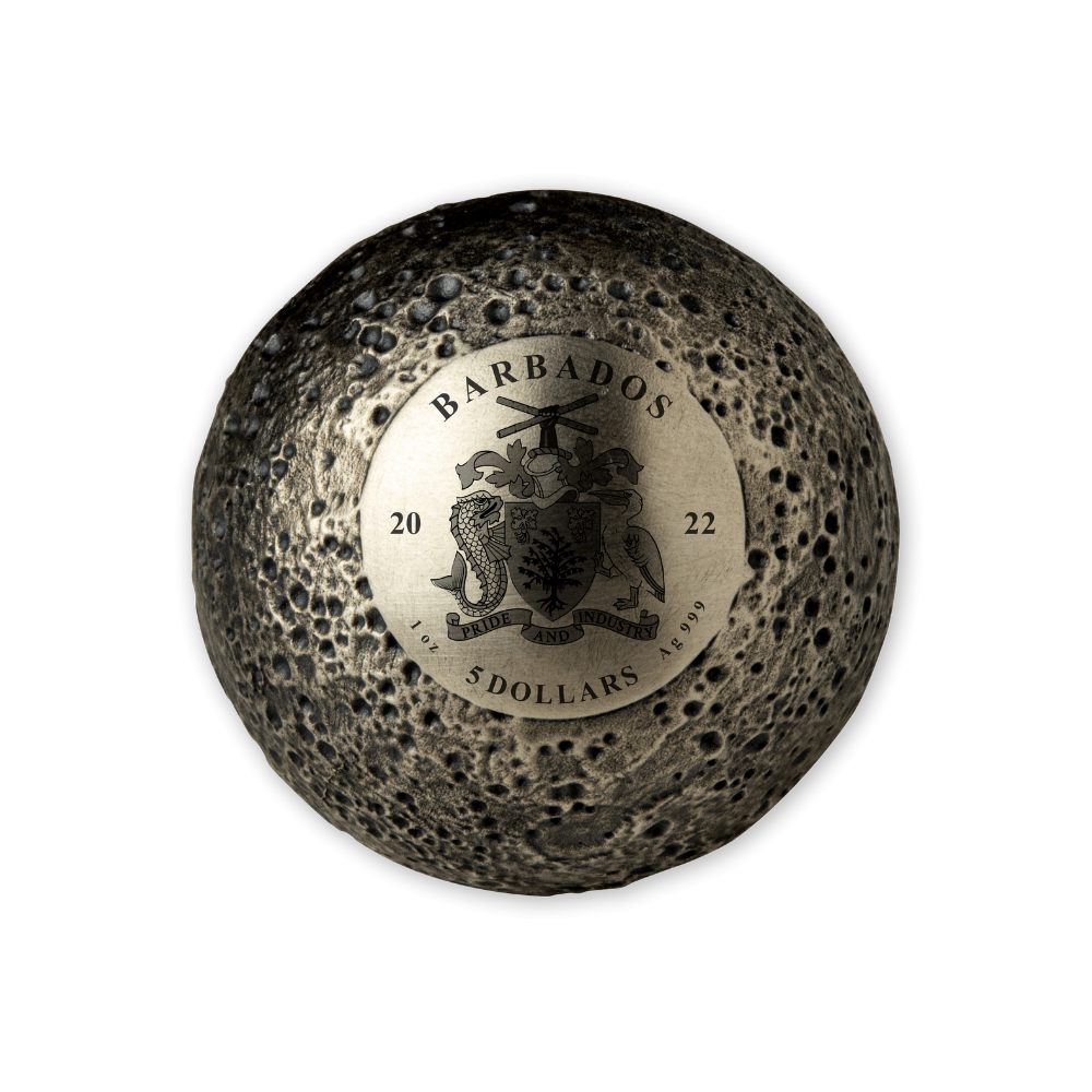 SPHERICAL MERCURY 3D Planet 1 Oz Silver Coin $5 Barbados 2022 - MDM