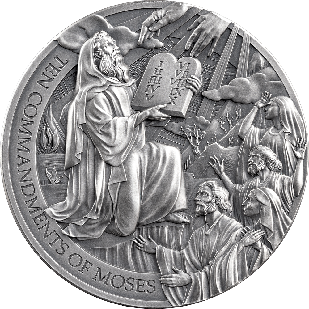TEN COMMANDMENTS OF MOSES Bible Stories 2 Oz Silver Coin 2000 Francs ...