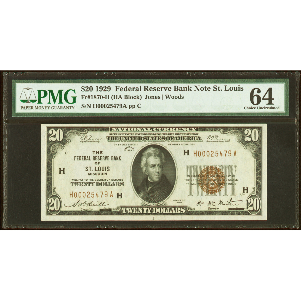 United States 20 Dollars 1929 Fr#1870-H Federal Reserve Bank Note PMG ...