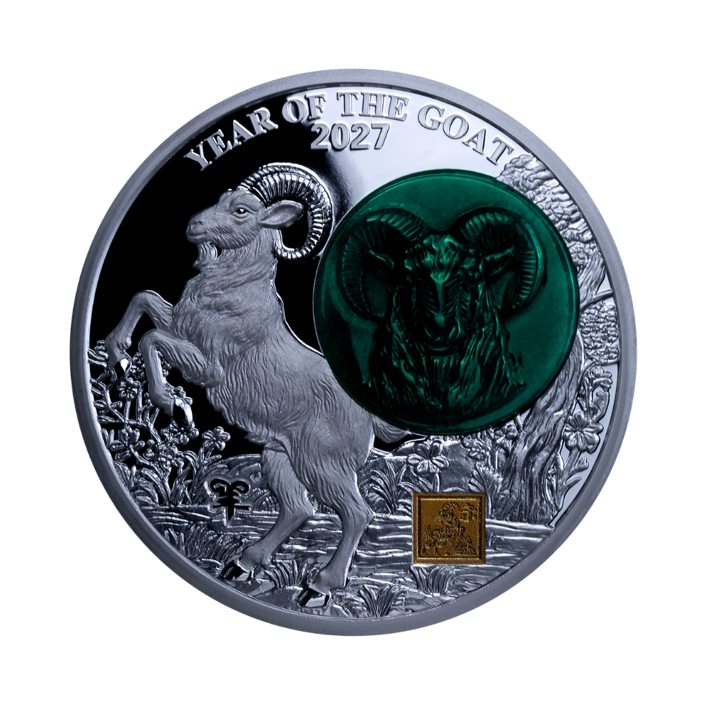 Year of the Goat 2 Oz Silver with Jade 2027 - MDM