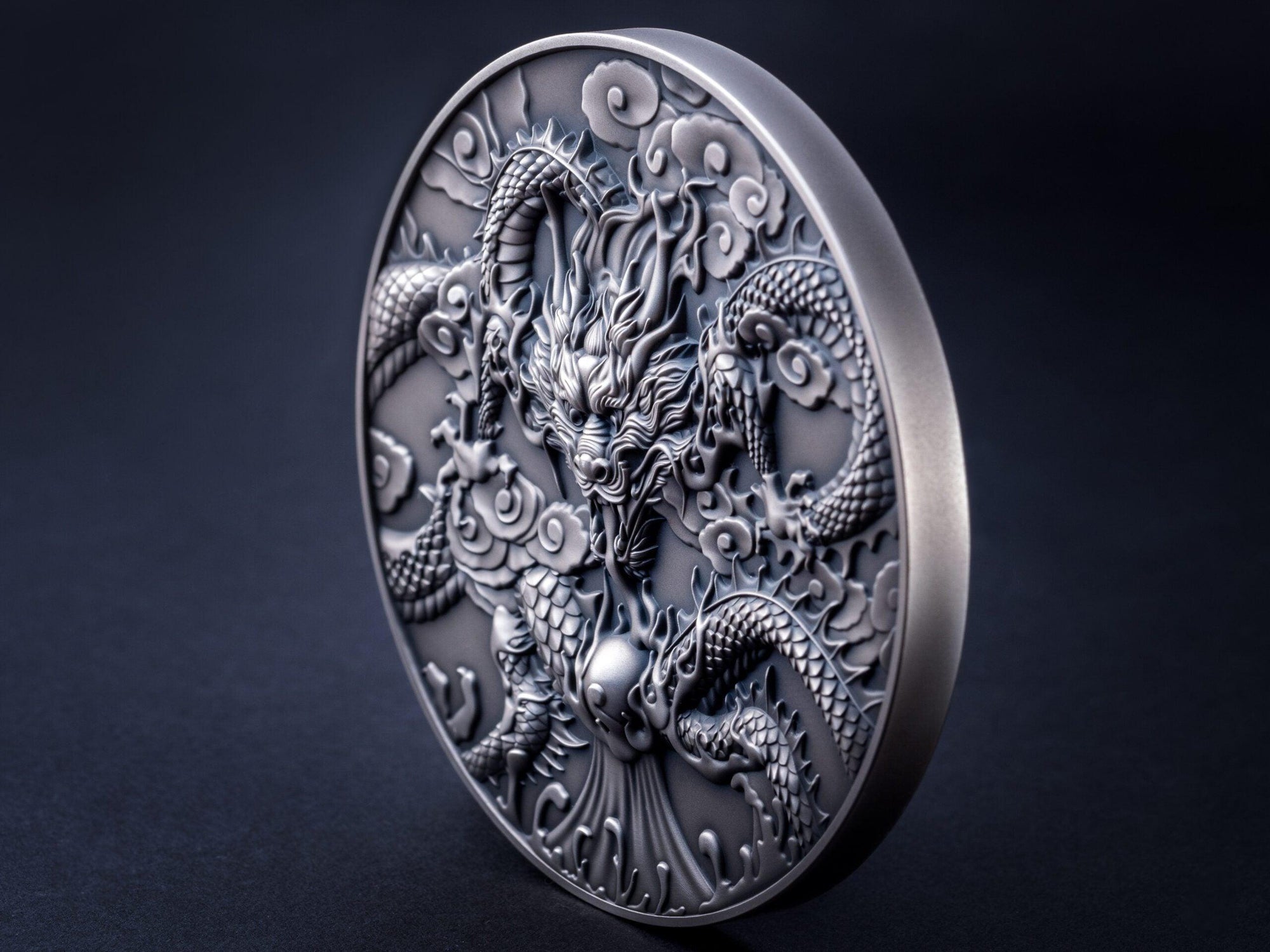 CHINESE DRAGON ART Antiqued 5 Oz Silver Coin $10 Niue 2024 - Art Mint