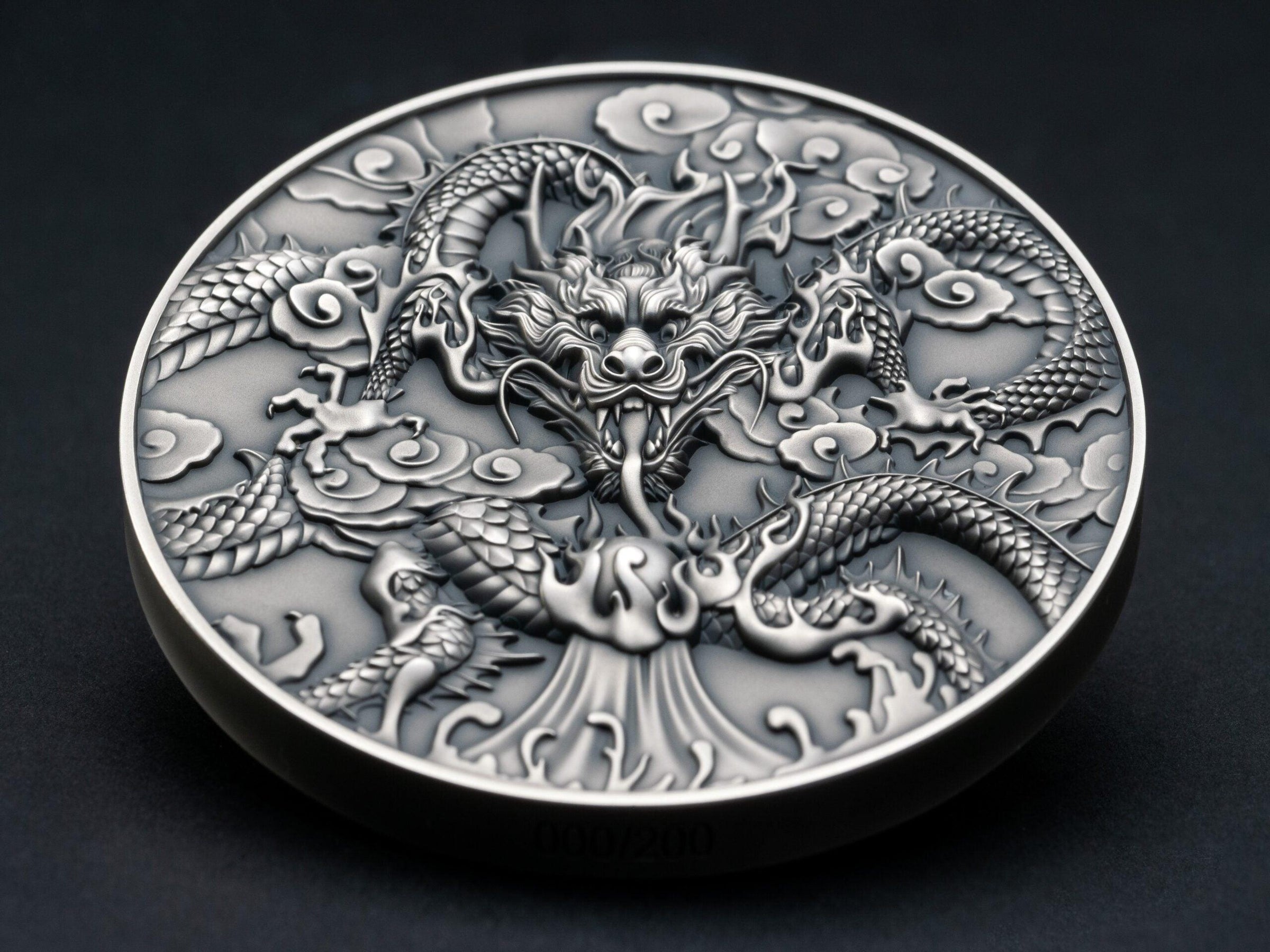 CHINESE DRAGON ART Antiqued 5 Oz Silver Coin $10 Niue 2024 - Art Mint