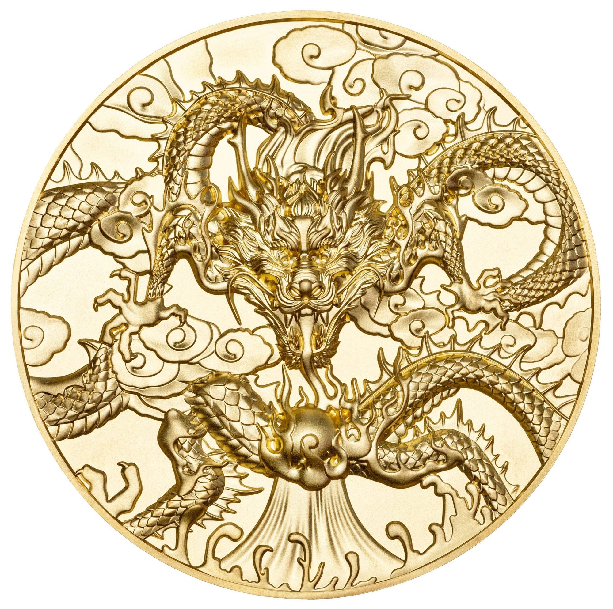 CHINESE DRAGON ART Gold Plated 5 Oz Silver Coin $10 Niue 2024 - Art Mint