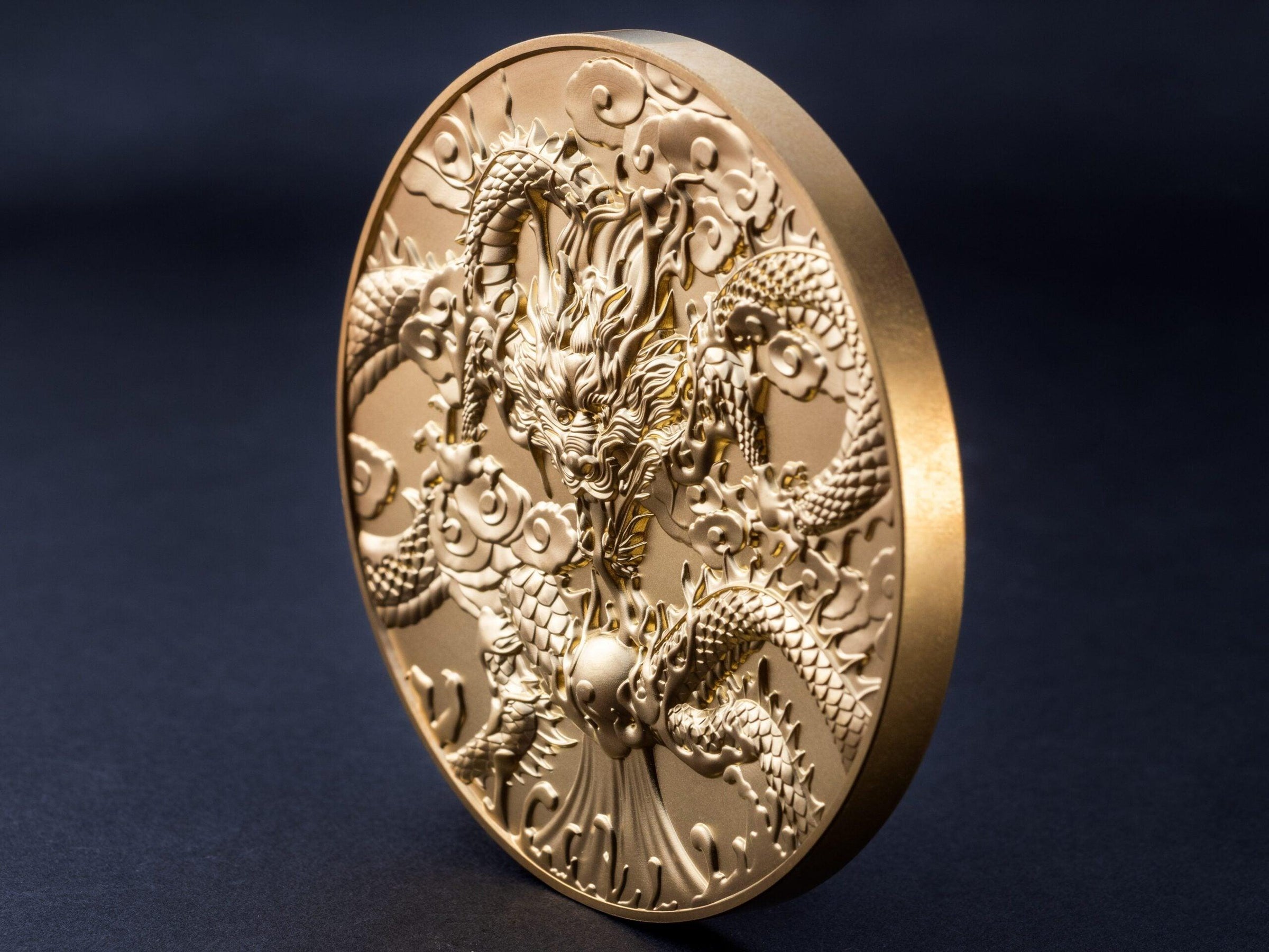 CHINESE DRAGON ART Gold Plated 5 Oz Silver Coin $10 Niue 2024 - Art Mint