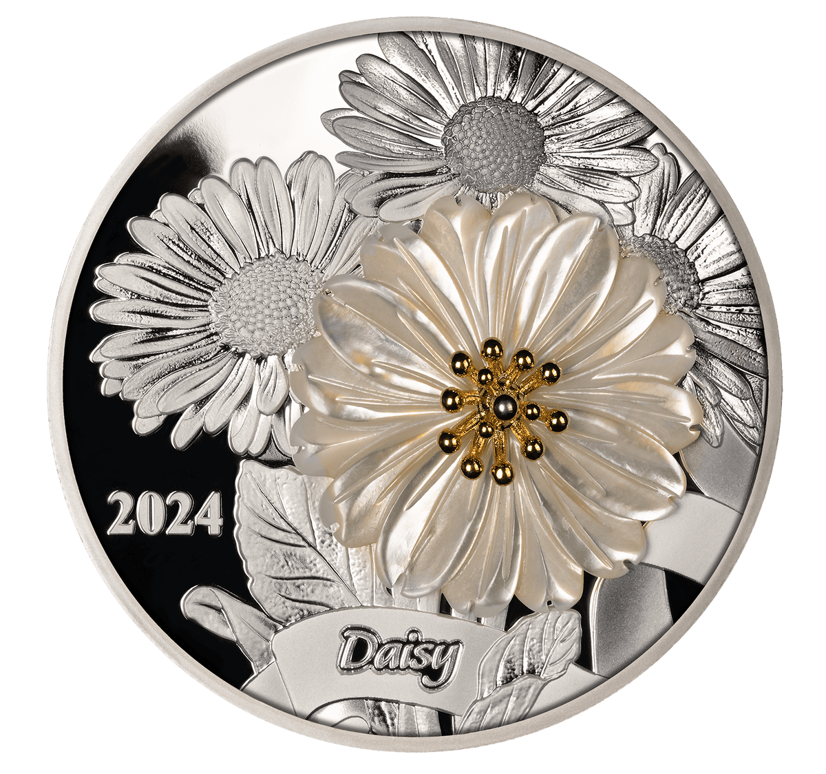 DAISY Flower 3D Mother of Pearl 2 Oz Silver Coin $5 Solomon Islands ...