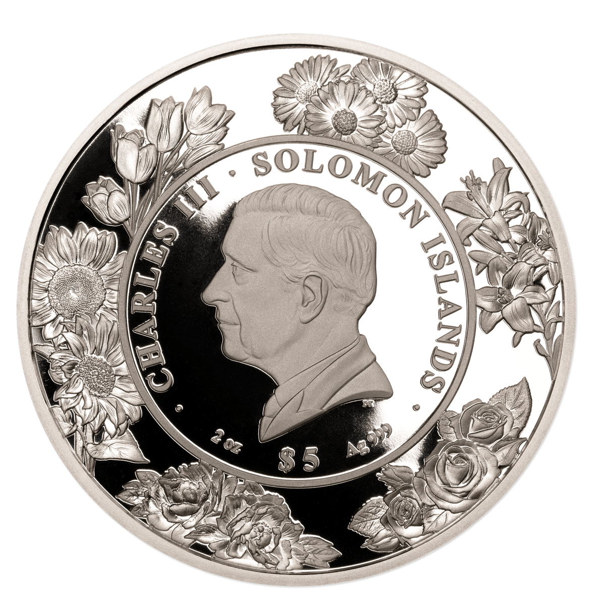 DAISY Flower 3D Mother of Pearl 2 Oz Silver Coin $5 Solomon Islands ...