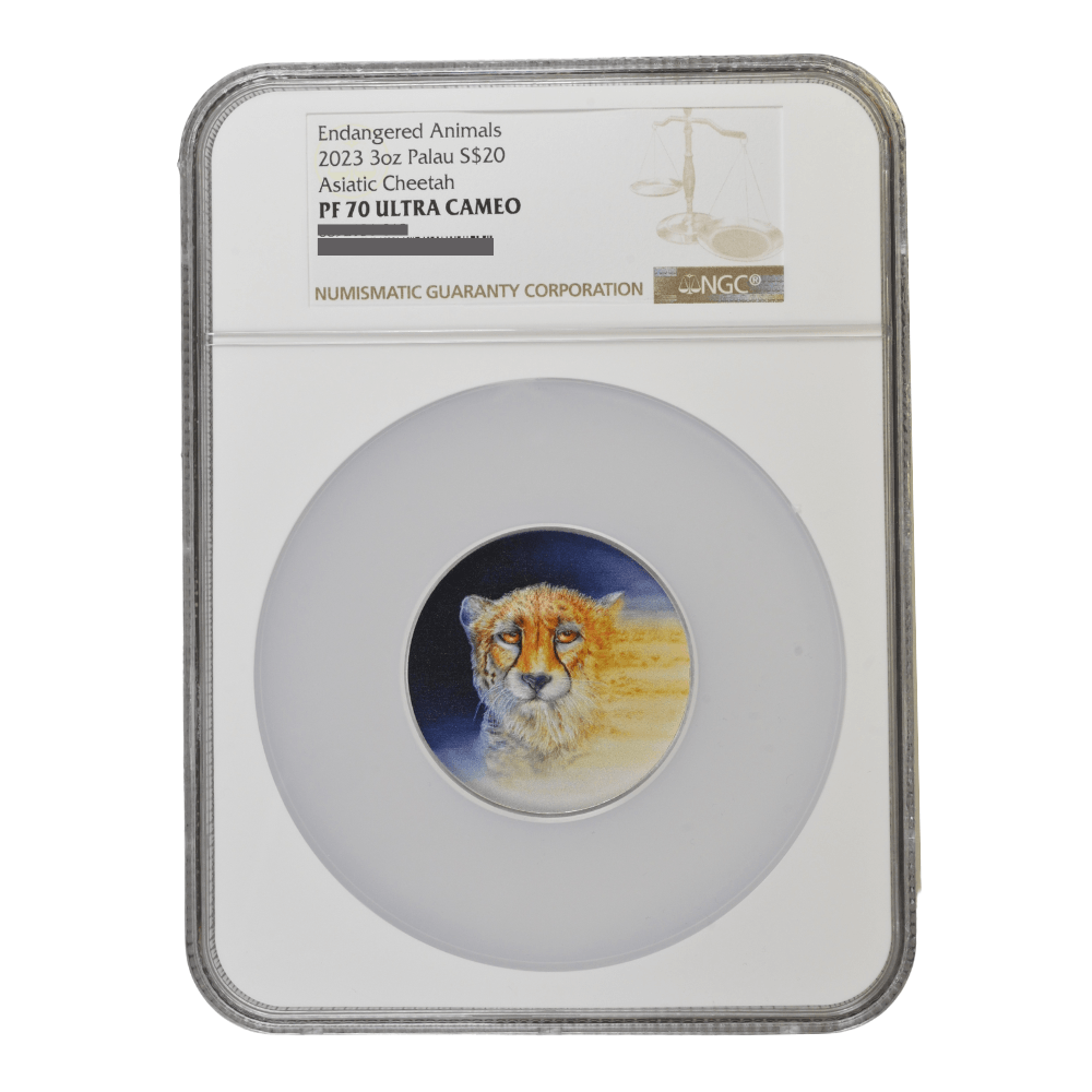 Endangered Animals ASIATIC CHEETAH 3 Oz Silver Coin $20 Palau 2023- NGC ...