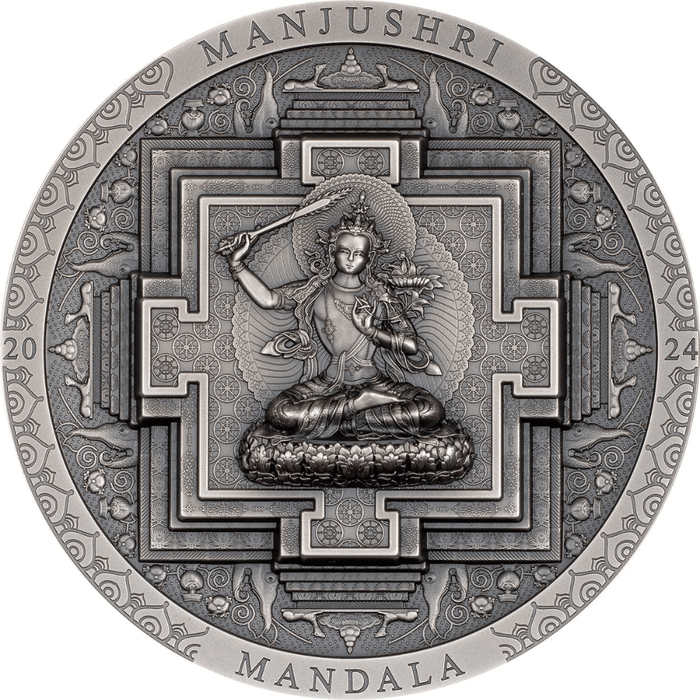 MANJUSHRI MANDALA Archeology Symbolism Antique 3 Oz Silver Coin 2000 ...