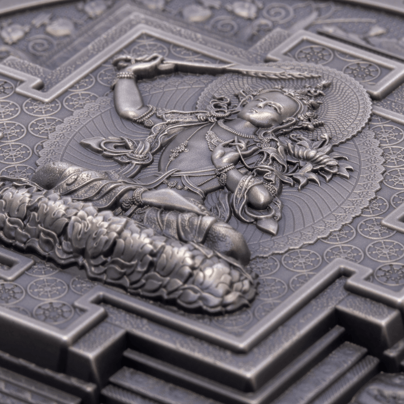 MANJUSHRI MANDALA Archeology Symbolism Antique 3 Oz Silver Coin 2000 ...