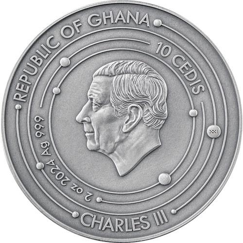MERCURY Solar System 2 Oz Silver Coin 10 Cedis Ghana 2024 - Mint XXI