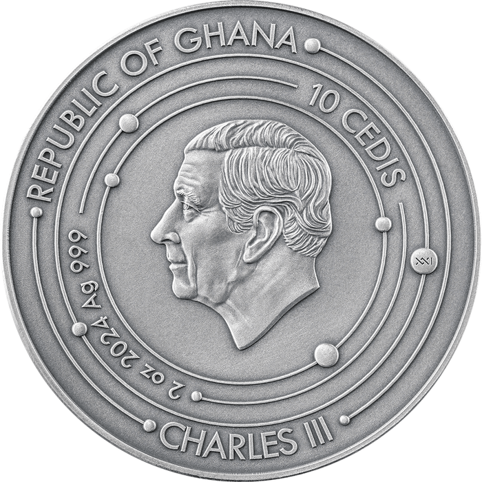 MERCURY Solar System 2 Oz Silver Coin 10 Cedis Ghana 2024 - Mint XXI