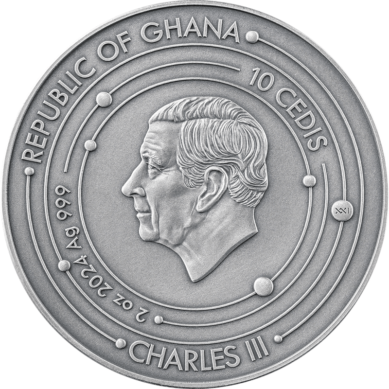MERCURY Solar System 2 Oz Silver Coin 10 Cedis Ghana 2024 - Mint XXI