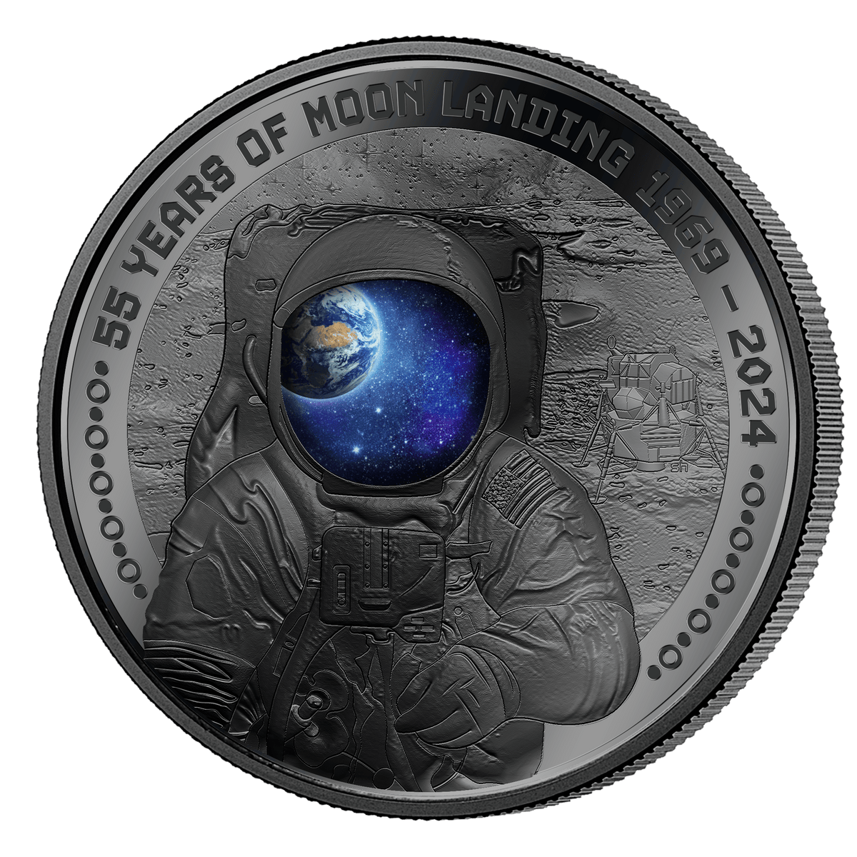 MOON LANDING Astronaut 55th Anniversary 1 Oz Silver Coin $5 Barbados ...