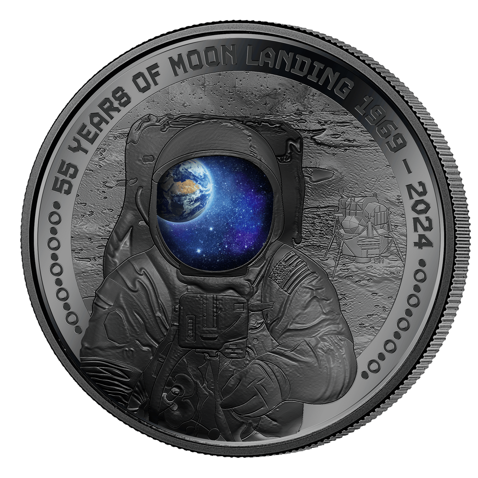 MOON LANDING Astronaut 55th Anniversary 1 Oz Silver Coin $5 Barbados 2024 - MDM
