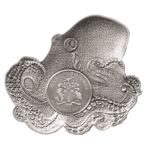 THE OCTOPUS 3 Oz Silver Coin $5 Barbados 2024 - MDM
