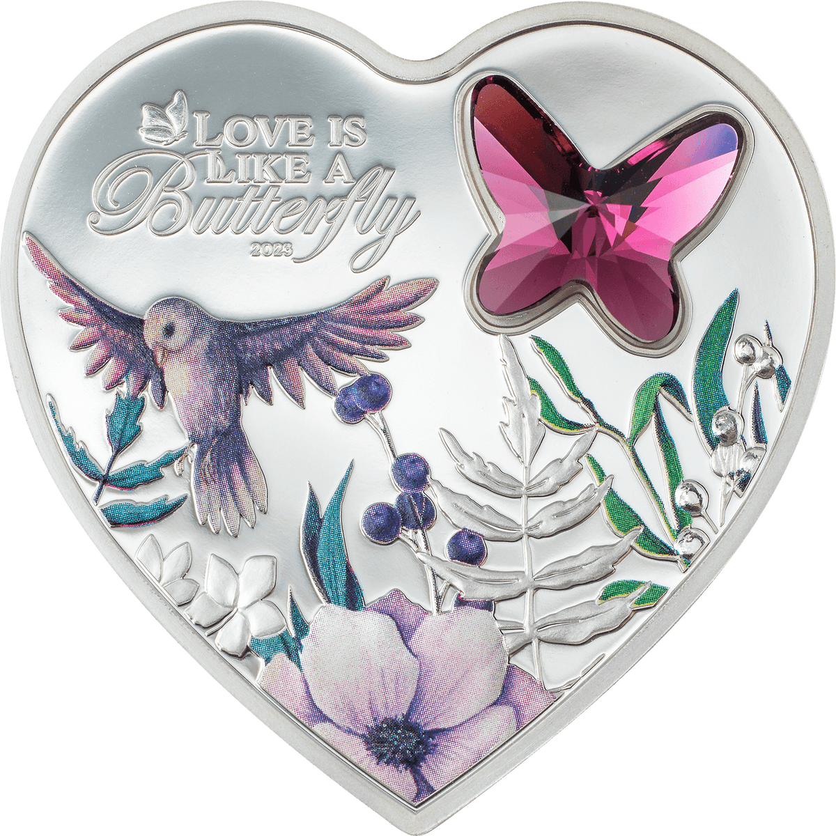 BUTTERFLY Brilliant Love Heart Silver Coin $5 Cook Islands 2023 - CIT ...