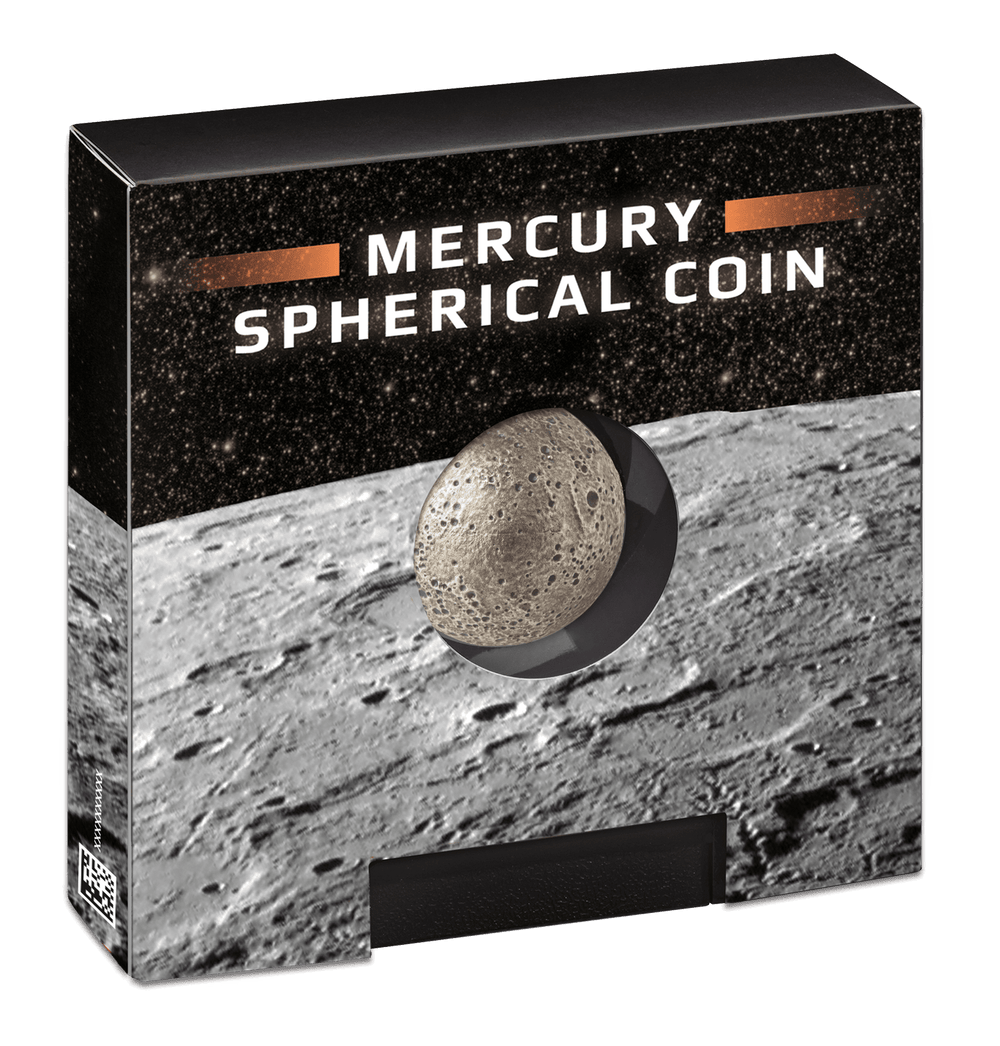SPHERICAL MERCURY 3D Planet 1 Oz Silver Coin $5 Barbados 2022 - MDM