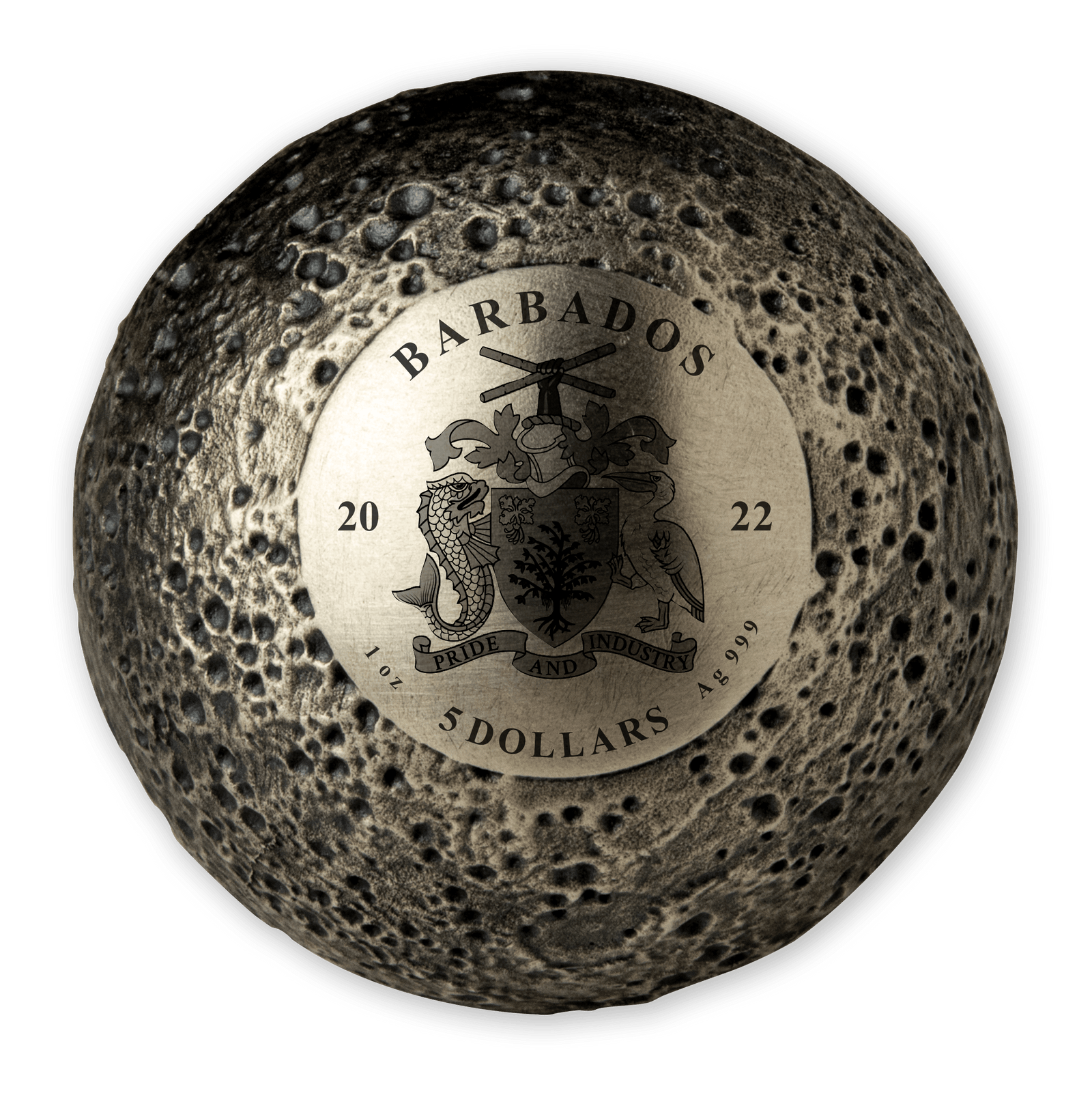 SPHERICAL MERCURY 3D Planet 1 Oz Silver Coin $5 Barbados 2022 - MDM